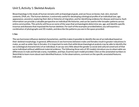 Anth 3 Unit 5 Activity 1 Skeletal Analysis Bioarchaeology Is The