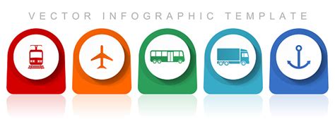 운송 아이콘 세트 웹 디자인 및 모바일 응용 프로그램을위한 기차 비행기 버스 트럭 및 앵커와 같은 평면 디자인 기타 다채로운 아이콘 Eps 10의 인포 그래픽 벡터 템플릿