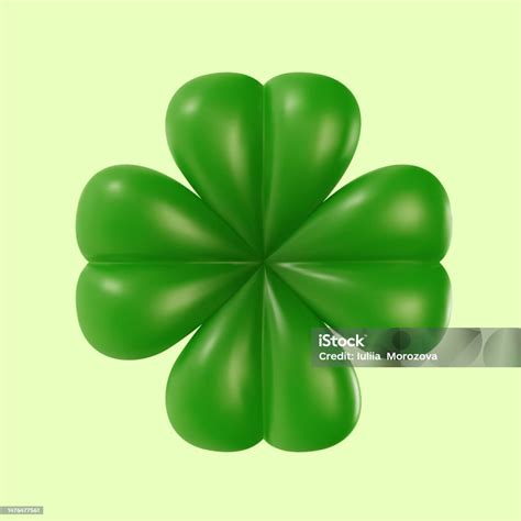 화려한 배경에 고립 된 녹색 클로버 현실적인 최소 스타일의 3d 만화 생생한 그림 밝은 현대 벡터 그래픽 요소입니다 행운의 상징 또는 아이콘입니다 클로버 온대 식물에 대한