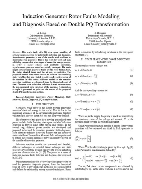 2011 induction generator rotor faults modeling and diagnosis based on