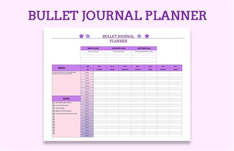 Bullet Journal Excel Template Journal Templates