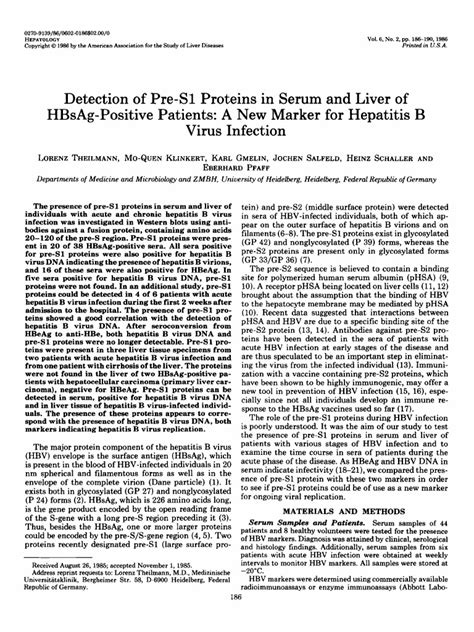 Hepatology March April 1986 Theilmann Detection Of Pre S1