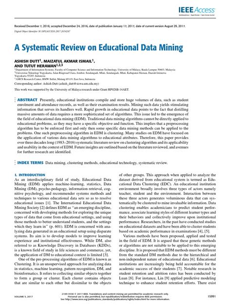 A Systematic Review On Educational Data Mining Pdf Cluster Analysis