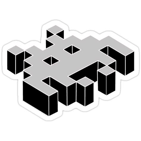 space invader 3d black and white stickers by davo532 redbubble