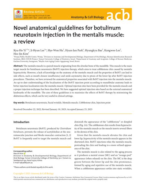 Pdf Novel Anatomical Guidelines For Botulinum Neurotoxin Injection In The Mentalis Muscle A