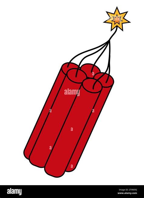 Red bunch of dynamite icon with burning fuse isolated on white background. Vector flat ...