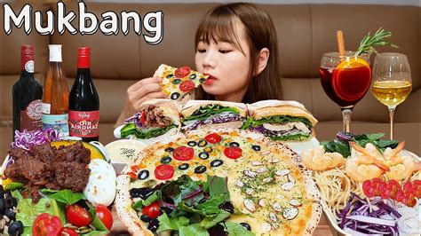 🍕피자3종샌드위치3종목살샐러드샹그리아와인🍹이 정도면 방구석 레스토랑 아닌가유😎 Pizza Sandwich Mukbang Asmr Eatingshow Realsound