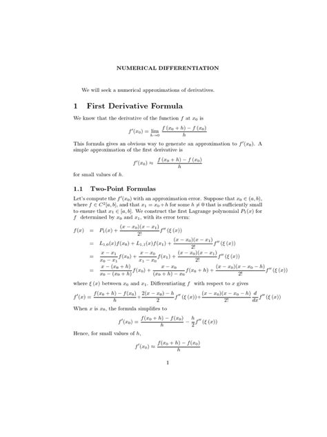 Numerical Differentiation Pdf Derivative Analysis