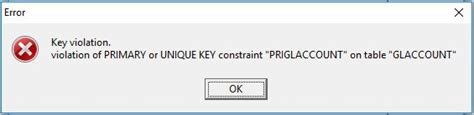 When Create New Gl Code 800 Abc Prompt Error Message Key Violation