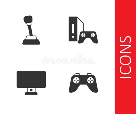 Set Game Controller Or Joystick Gear Shifter Computer Monitor And Console With Icon Vector
