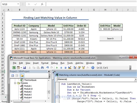 excel vba to find matching value in column 8 examples
