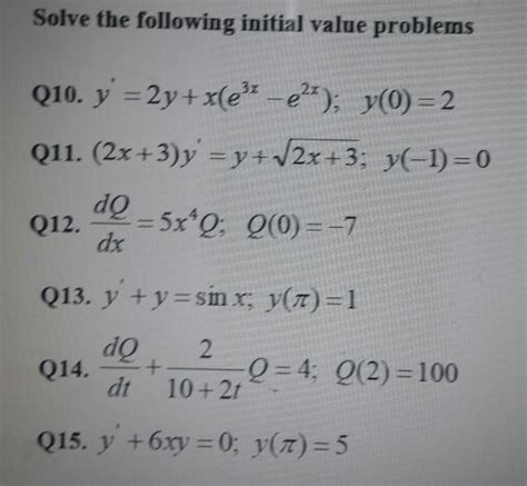 solved solve the following initial value problems y 2y