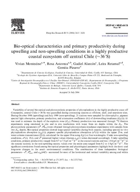Pdf Bio Optical Characteristics And Primary Productivity During Upwelling And Non Upwelling
