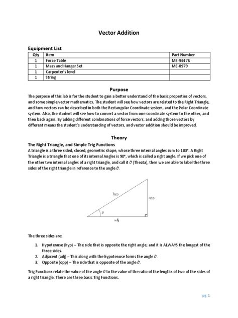 Vector Addition Lab Pdf Cartesian Coordinate System Trigonometric