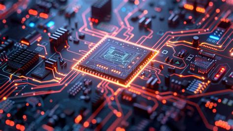 a glowing central processing unit on a circuit board the board is