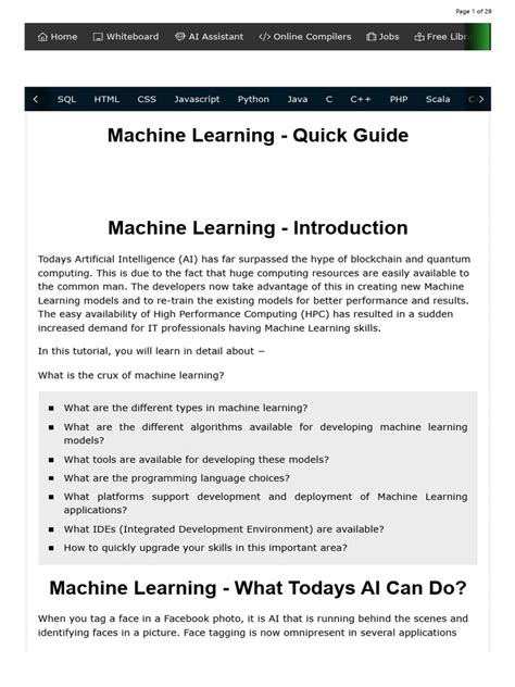 machine learning quick guide pdf deep learning machine learning
