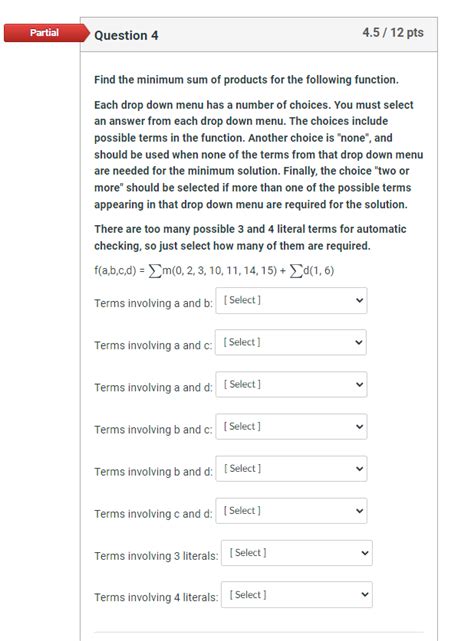 Solved Question 4find The Minimum Sum Of Products For The