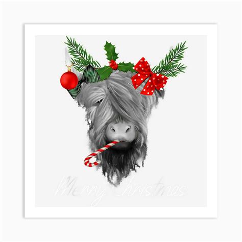 Merry Christmas Highland Cow Art Print By Mashart Fy
