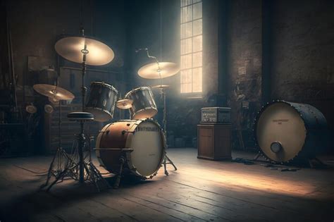 premium ai image drum kit in a grunge garage neural network ai generated