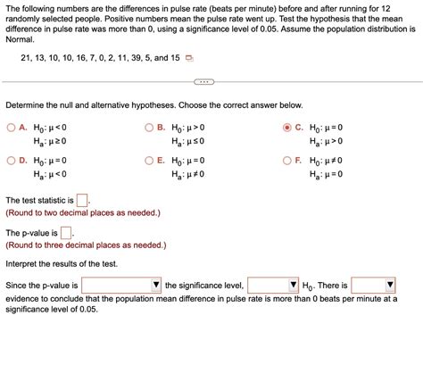 SOLVED The Following Numbers Are The Differences In Pulse Rate Beats Per Minute Before And