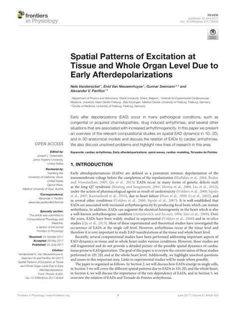 Pdf Spatial Patterns Of Excitation At Tissue And Whole Organ Level Due To Early