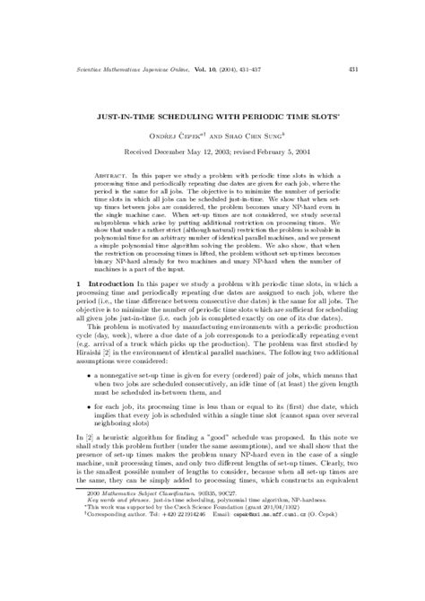 Pdf Just In Time Scheduling With Periodic Time Slots Ondřej Čepek