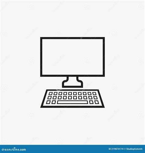 Line Computer Monitor Of Black Color Vector Desktop Computer Icon On White Background Stock