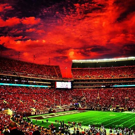 Crimson Sky Over Bryant Denny Stadium For Great Sports Stories And