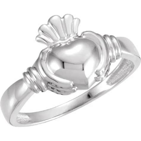 Elegant 14k White Gold Claddagh Ring With Fluted Crown The Irish