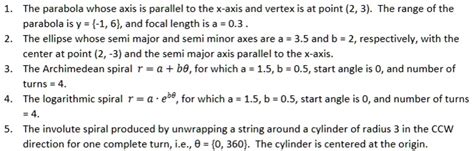 SOLVED For The Following Curves Determine The Parametric Form Derive The Parametric Form As X