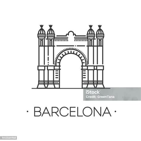 스페인 바르셀로나의 개선문 선형 스타일의 랜드마크 아이콘 바르셀로나 스페인에 대한 스톡 벡터 아트 및 기타 이미지 바르셀로나