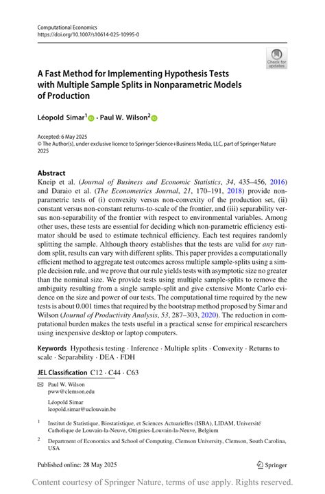 A Fast Method For Implementing Hypothesis Tests With Multiple Sample Splits In Nonparametric