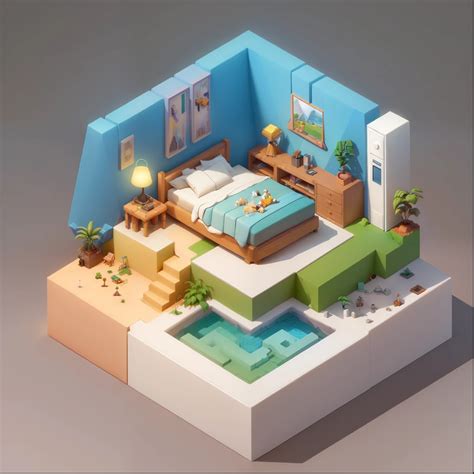 A Close Up Of A Bed In A Room With A Pool Seaart Ai