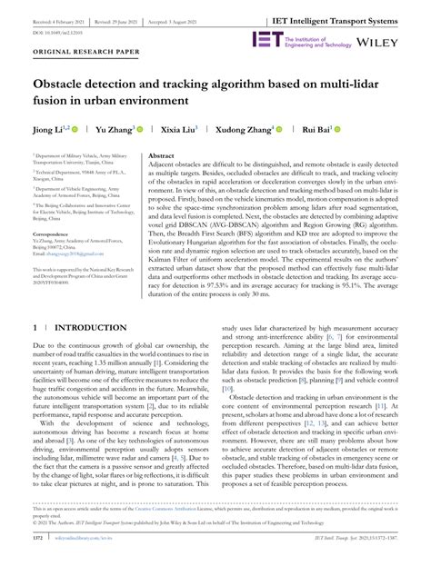 PDF Obstacle Detection And Tracking Algorithm Based On Multilidar Fusion In Urban Environment