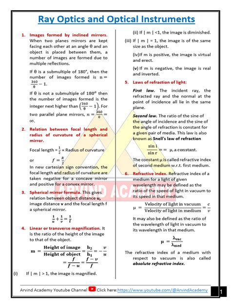 Chap 9 Ray Optics And Optical Instruments Pdf Refraction Refractive Index