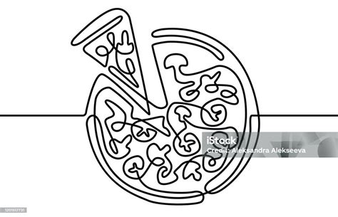 연속 한 라인 피자와 슬라이스 이탈리아 패스트 푸드 카페 벡터 그림입니다 피자 라인아트에 대한 스톡 벡터 아트 및 기타 이미지