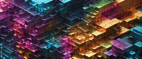 Streaming Data And Ai Visualization Vibrant Array Of Metallic Blocks In Motion Creating A