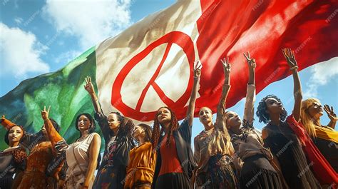 Diverse Group Holding Unity Flag In A Professional Setting Premium Ai