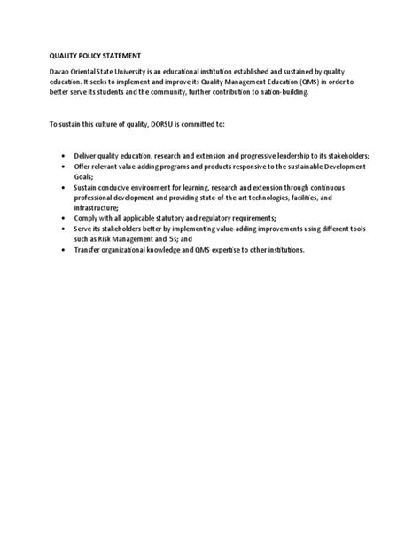Quality Policy Statement Pdf