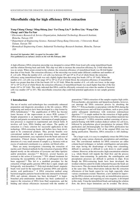 Pdf Microfluidic Chip For High Efficiency Dna Extraction