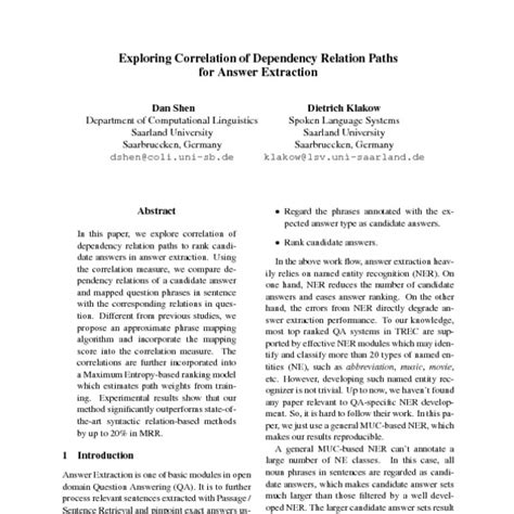 Exploring Correlation Of Dependency Relation Paths For Answer Extraction Acl Anthology