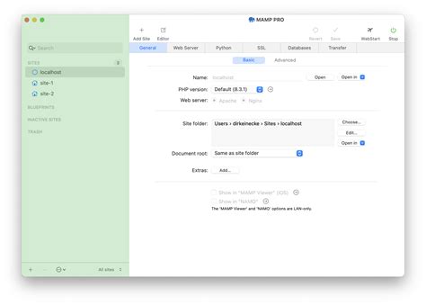 MAMP PRO MacOS Documentation Sites Sites List