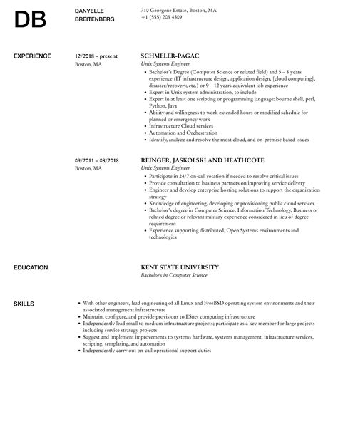 Unix Systems Engineer Resume Samples Velvet Jobs
