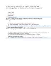 Quiz Docx System Owners Should Not Be Allowed To Serve As The Authorizing Official For