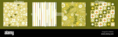 Set Of Floral Seamless Pattern Repeating Design Element For Printing