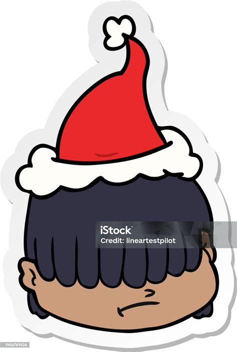 산타 모자를 쓰고 눈 위에 머리카락이 있는 얼굴의 손으로 그린 스티커 만화 귀여운에 대한 스톡 벡터 아트 및 기타 이미지 귀여운 낙서 드로잉 눈 신체 부분 Istock