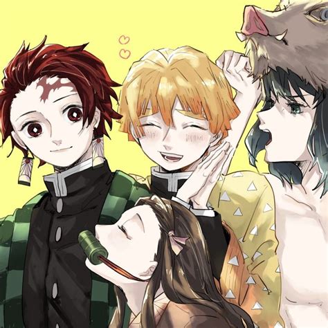 Tanjiro Nezuko Inosuke Zenitsu Anime Quick Art Guava Fruit Art Background Kunst