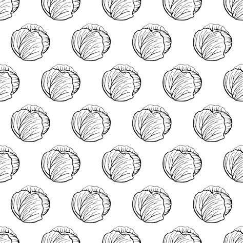 손으로 그린 야채 요소 양배추와 함께 완벽 한 패턴입니다 채식 벽지 디자인 포장 섬유 배경 디자인 엽서 및 포스터용 프리미엄 벡터