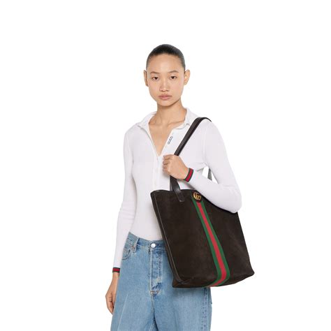 Ophidia Medium Tote Bag In Dark Brown Suede Gucci® Us