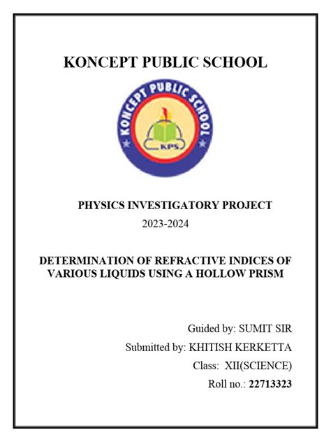 Hollow Prism Physics Investigatory Project Class 12 Cbse Pdf Refractive Index Radiation